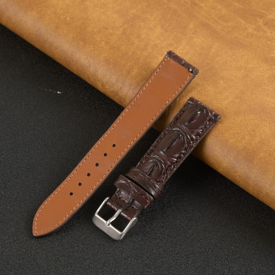 Brown Leather Watch Band Men Real Crocodile Hornback Watch Strap Quick ...