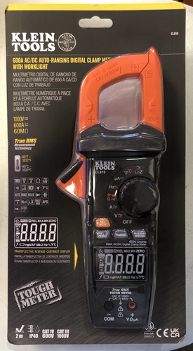 KLEIN TOOLS CL810 AC/DC Auto Ranging Digital Clamp Meter 600A ...