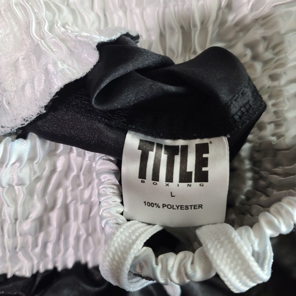 Title Boxing Shorts Youth Large Black White Satin Fight Pro Trunks Jab ...