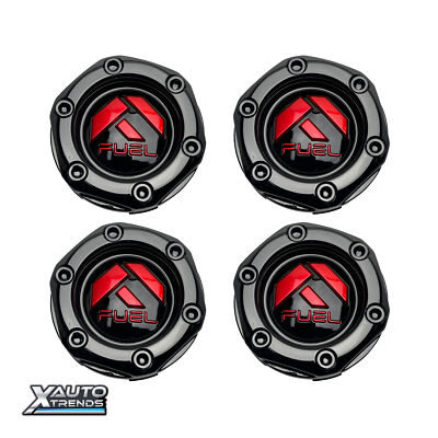 4 x Fuel Off-Road Gloss Black Wheel Center Cap Black Rivets, Red Logo ...