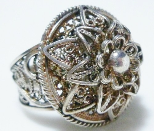FILIGREE STERLING SILVER FLOWER FLORAL WIRE DOT DGS TURKEY WOMENS RING ...