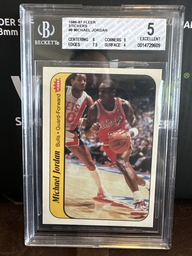 86 Fleer Michael Jordan Rookie Sticker, 9 Corner, 8 Center (Regrade ...