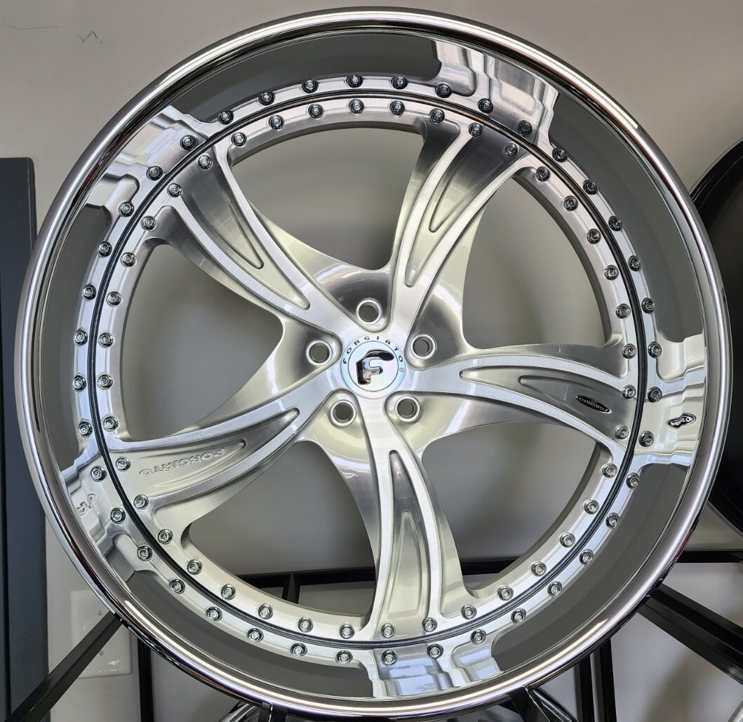 24" Inch Brushed Chrome 6" Lip Forgiato Squartato 5x120 3pc Wheels Rims ...