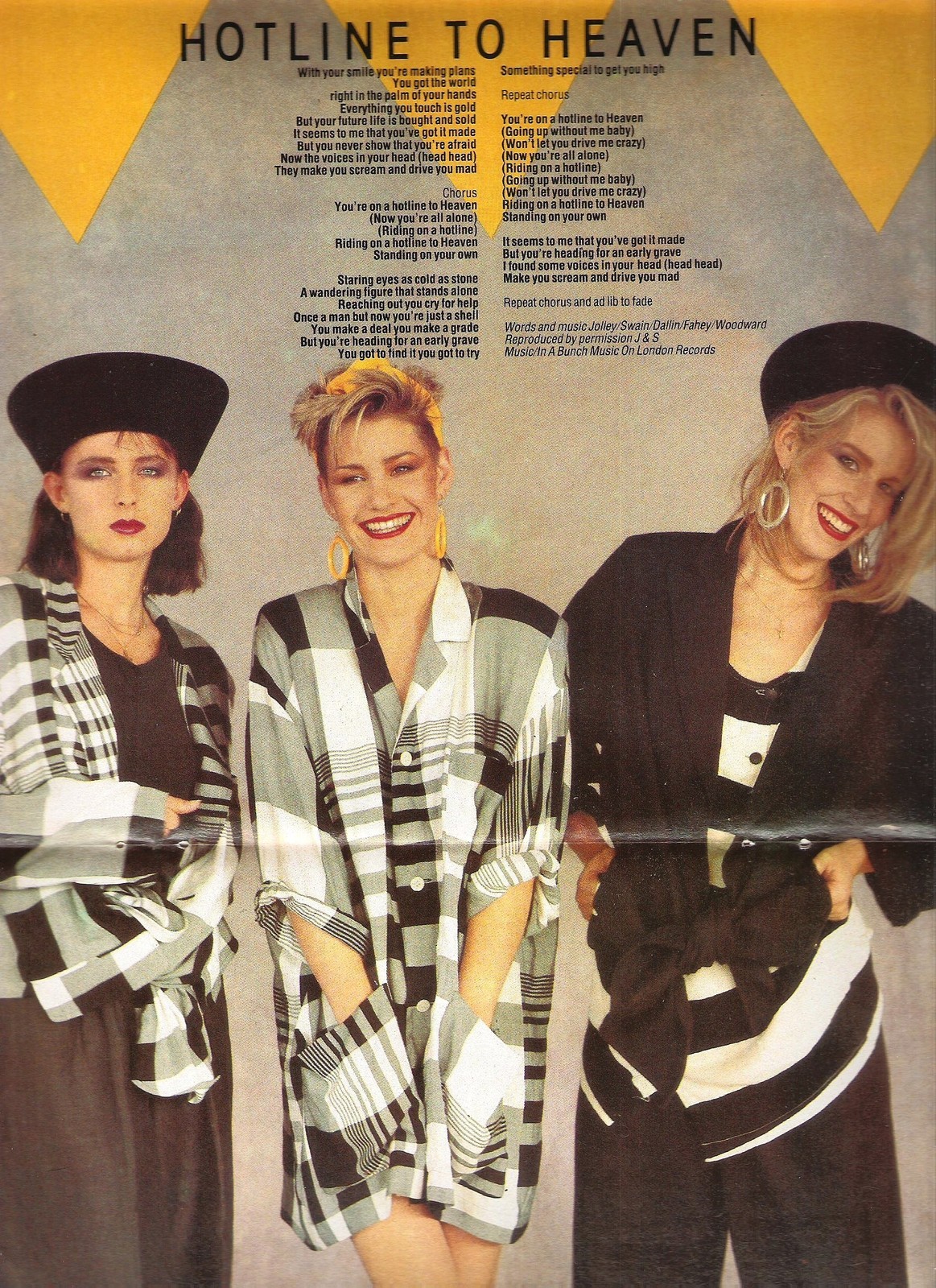 BANANARAMA Hotline To Heaven lyrics Centerfold magazine POSTER 17x11 ...