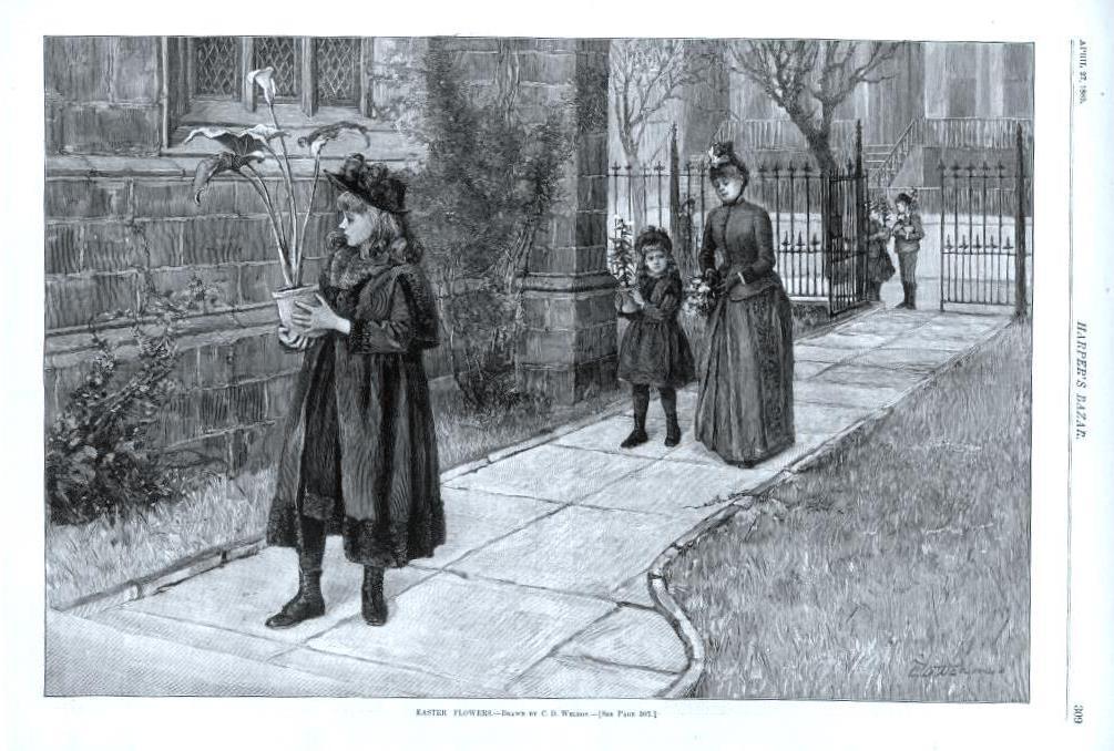 Easter Flowers - Lady and Children with Flowers - by C. D. Weldon ...