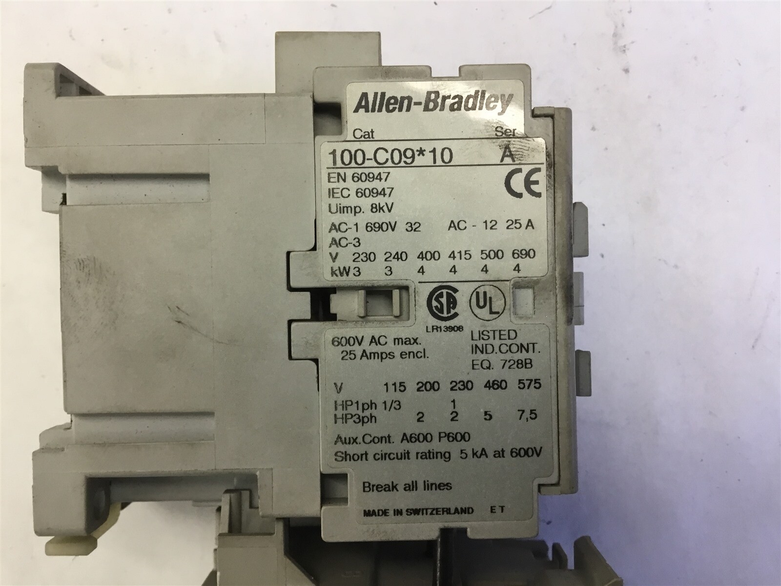 Allen-Bradley 100-C09*10 Contactor 460 V @ 5 Hp W/ 193-Ea1Db 1.0-2.9A ...
