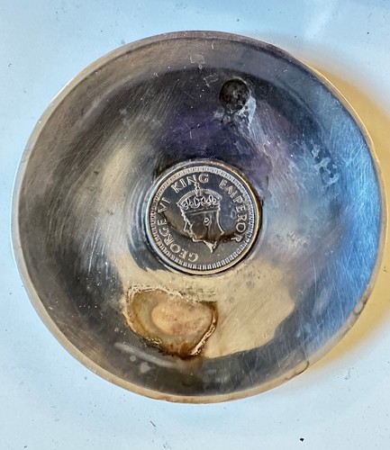 STERLING SILVER DISH TRAY ASHTRAY 1944 ONE RUPEE INDIA COIN GEORGE VI ...