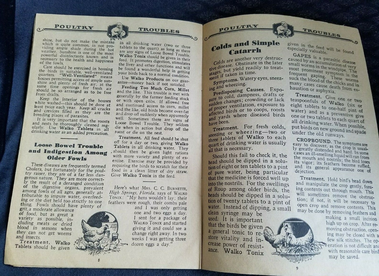 1930 AD Book Poultry Troubles WALKO Remedies Waterloo Pearres Pharmacy ...