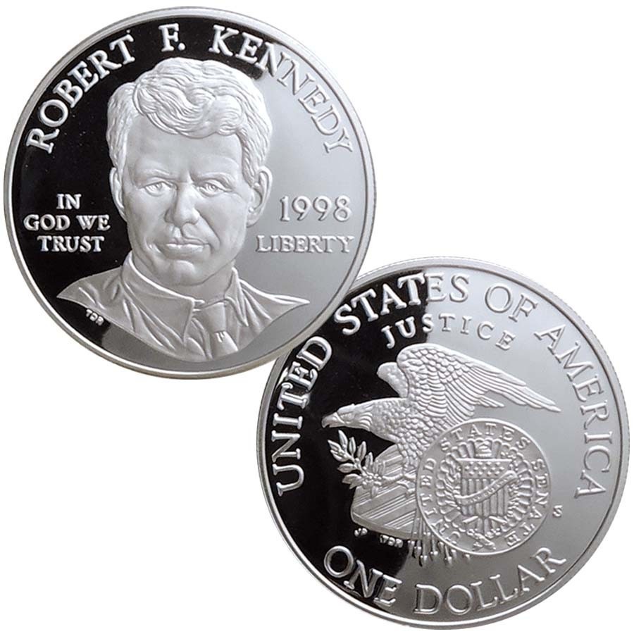 1998-S Robert F Kennedy Commemorative Proof Silver Dollar Coin ...