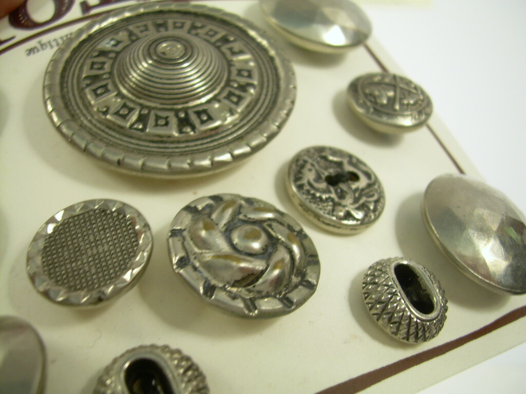 12 FANCY Silver Metal Buttons Mix ½-1½" * VINTAGE * * * * OLD STOCK art ...