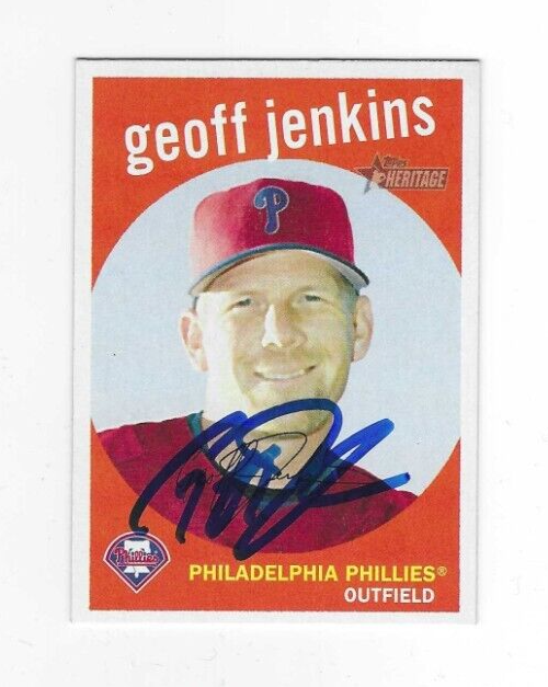 Signed GEOFF JENKINS Philadelphia Phillies 2008 Topps Heritage #385 w ...