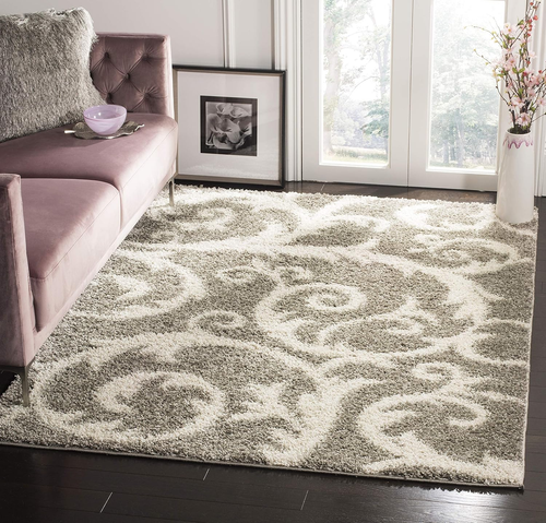 New York Shag Collection Accent Rug - 4' X 6', Light Grey, Scroll ...