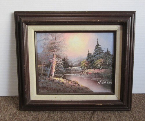 H. Wilson Landscapes Mountain Oil Painting on Canvas Wood Framed Signed ...