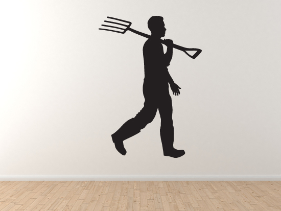 Farm #2 - Farmhand Worker Pitchfork Hay Bale Strolling - Vinyl Wall ...