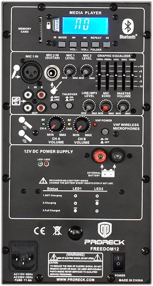 PRORECK PA Powered Speaker System Bluetooth Portable 12'' 600W ...