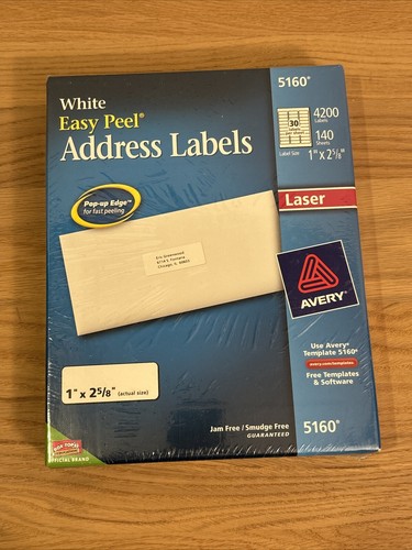 4200 Count Avery 5160 White Mailing Labels 1" X 2-5/8" Laser Easy Peel ...