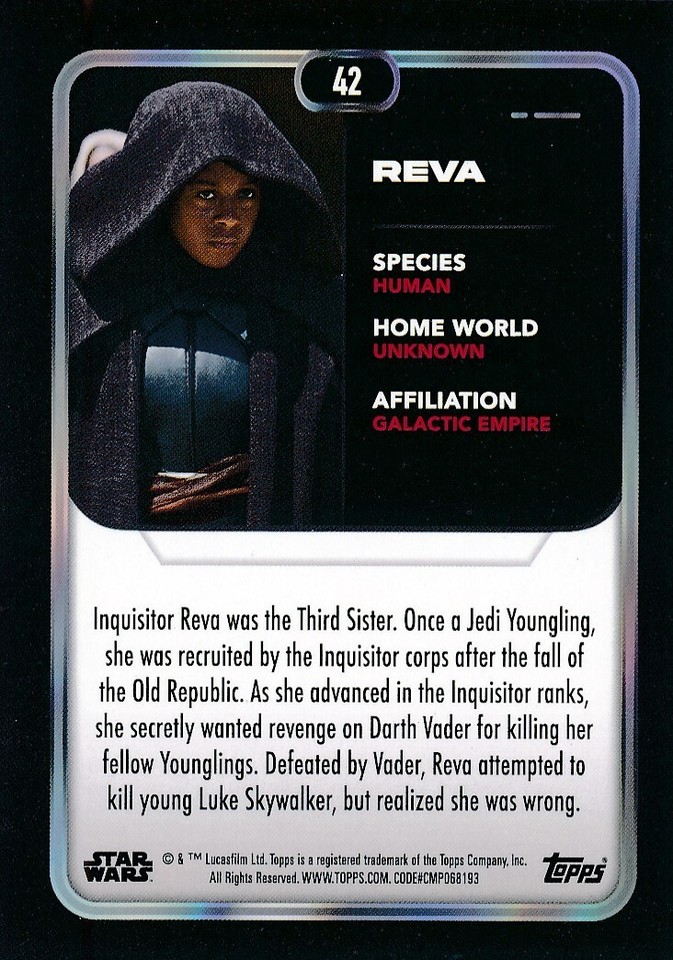 #42 REVA/MOSES INGRAM 2023 Topps Star Wars RAINBOW FOIL OBI-WAN KENOBI ...