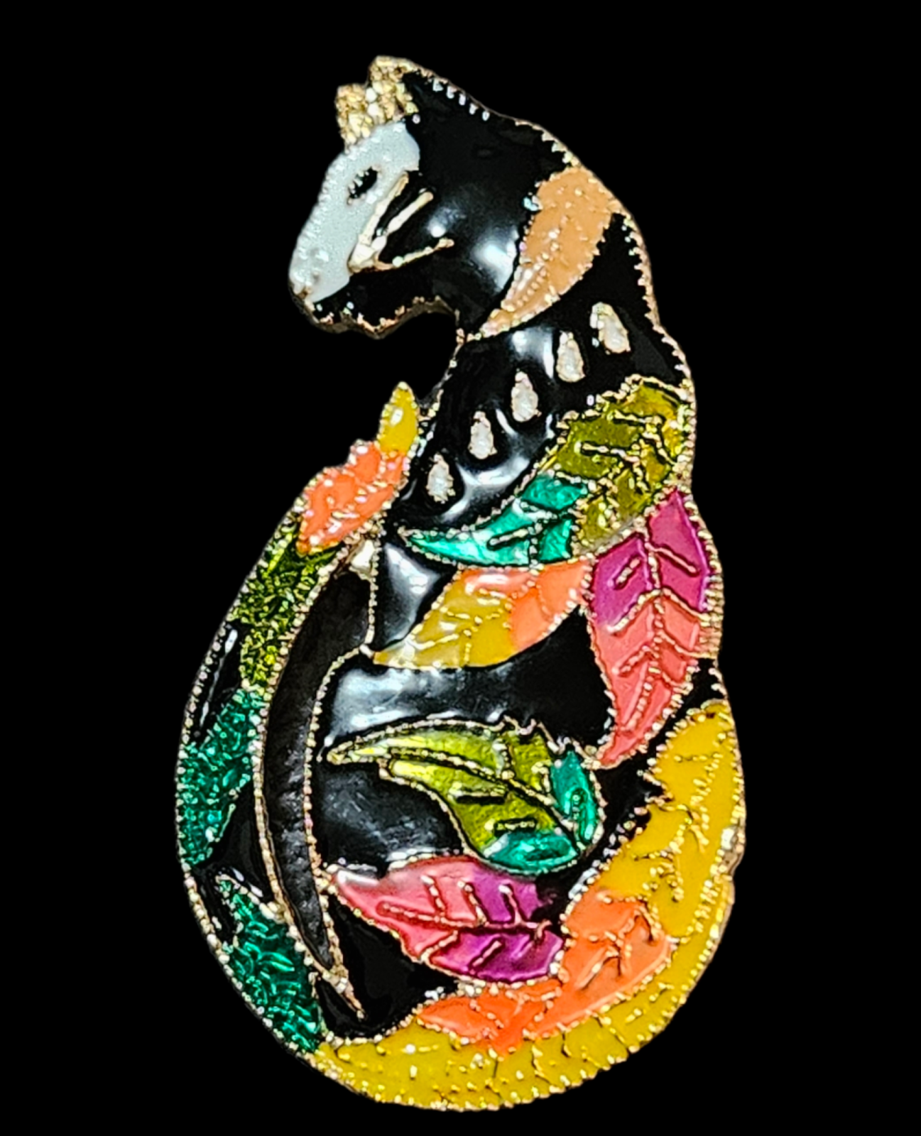 Calico Cat Brooch Enamel Goldtone Multicolored Autumn Design Pin ...