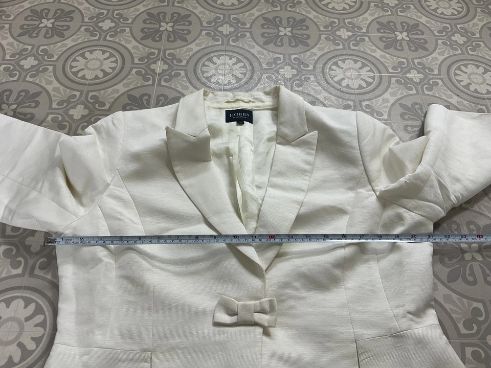 Hobbs blazer jacket cream white textured 3/4 sleeve bow detail UK 16 ...