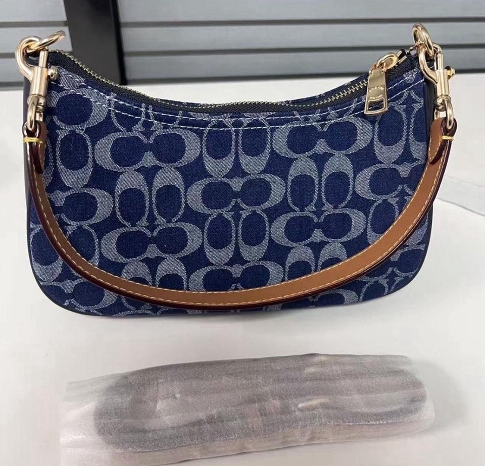 Coach Teri Signature Denim + Leather Shoulder Bag Indigo Blue NWT | eBay