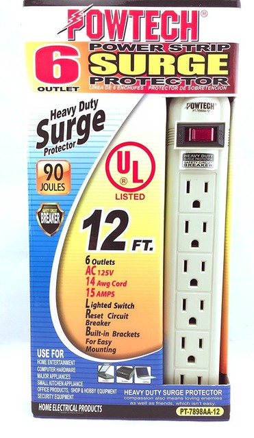 POWTECH UL Listed 6 Outlet Surge Protector Heavy Duty Home/office Power ...