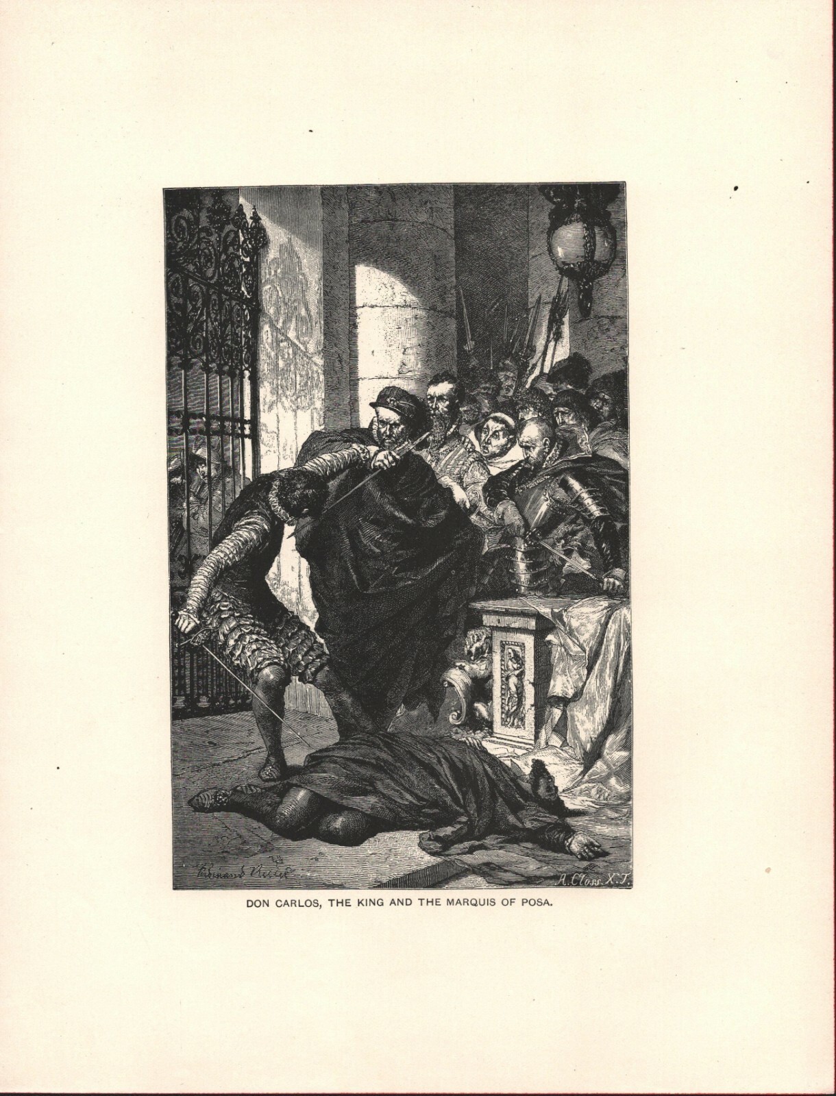 Vintage Art Print -Lithograph - Don Carlos, The King, Marquis of Posa ...