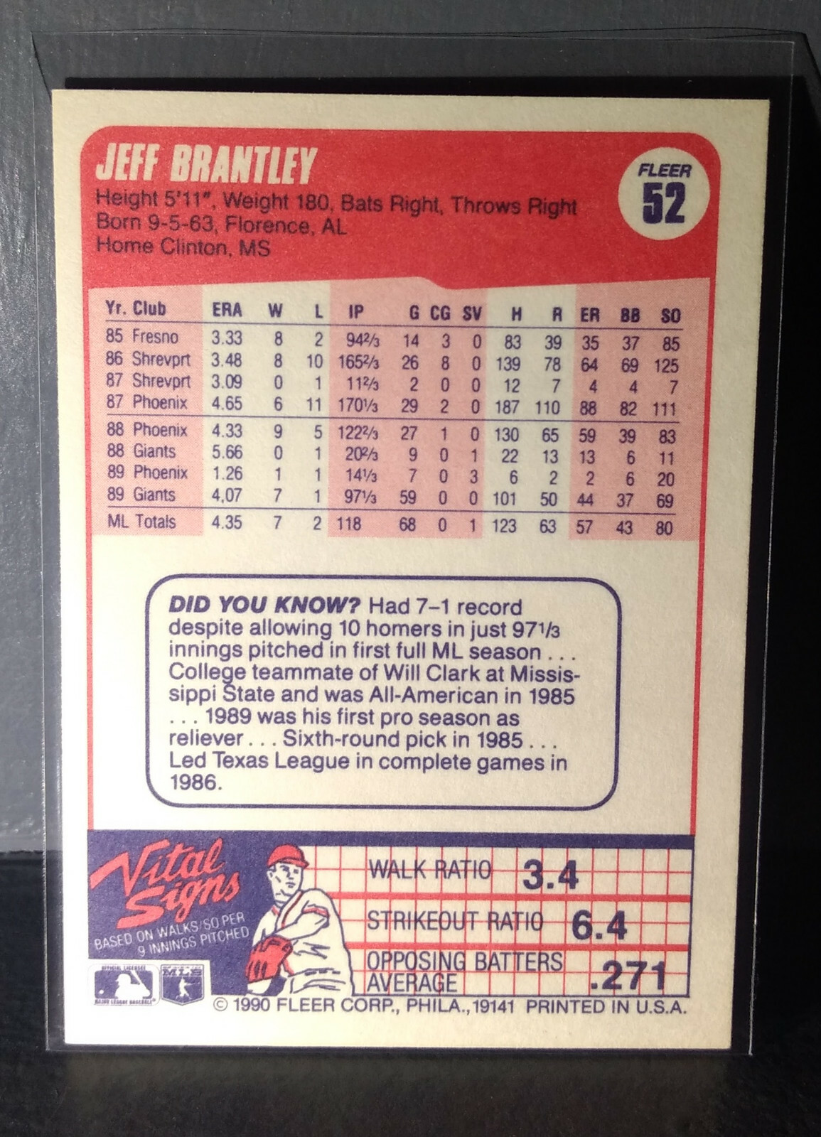 1990 Jeff Brantley Fleer Baseball Card #52 | eBay