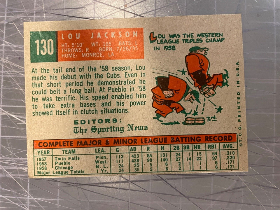 1959 TOPPS #130 LOU JACKSON CHICAGO CUBS ROOKIE BASEBALL CARD NM/MT | eBay