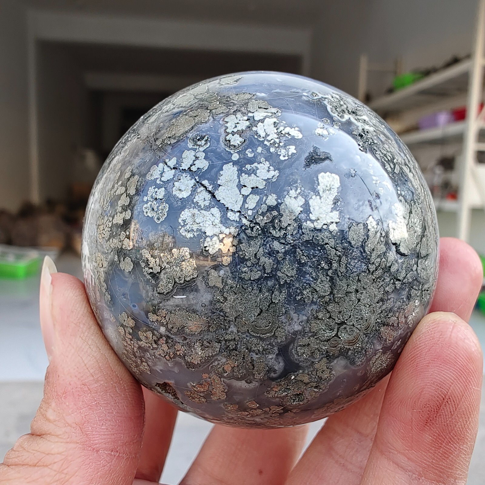 415g New Natural Beauty Pyrite Flower Grow With Agate Sphere Ball ...