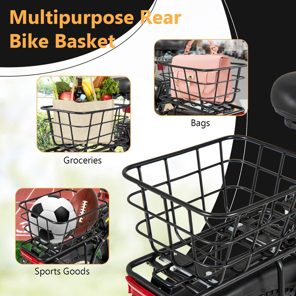 Electric Bike Rear Basket Rear Mount Bicycle Storage Basket for Most ...