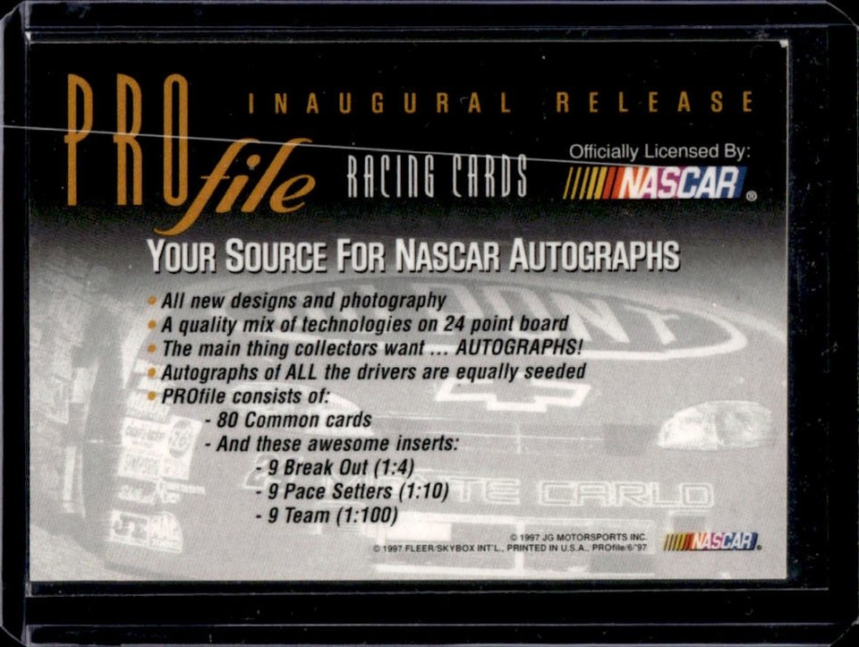 1997 Skybox ProFiles Jeff Gordon Promotional Sample Inaugural Release ...