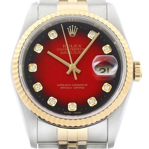 Rolex Hommes Datejust 16233 18K Or Acier 2-Tone Rouge Vignette Diamant ...