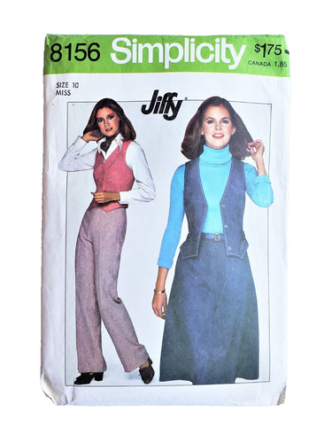 Vintage Sewing Pattern Pants Skirt Vest Misses' S 1970s Simplicity 8156 ...