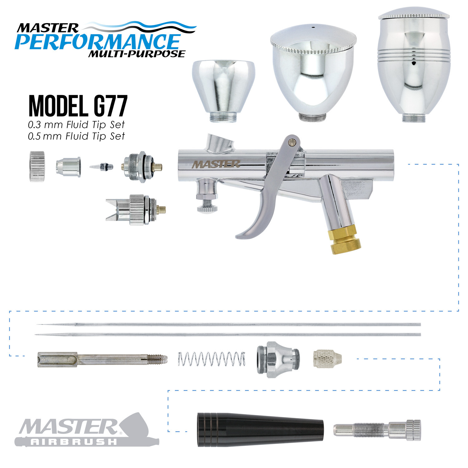 Master G77 Pistol Trigger Gravity Feed Airbrush, 2 Tips, Spray Gun Fan ...