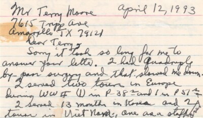 Merle B. Nichols- Signed Handwritten Note (WWII Fighter Pilot) | eBay