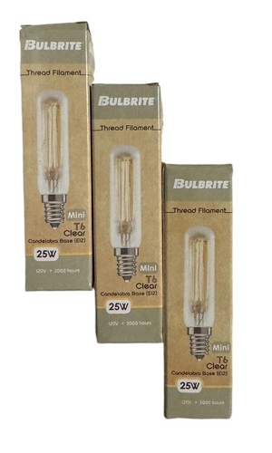 Lot Of 3 BULBRITE Thread Filament Mini T6 Clear Cadelabra Base E12 25W 120V | eBay
