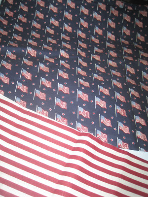 Patriotic Fabric/Americana Fabric-FLAGS WAVING&MAROON STRIPED 2 PCS ...