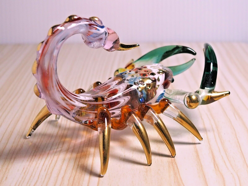 Blue Maroon SCORPION hand blown art glass figure 4 inch gold trim Gift ...