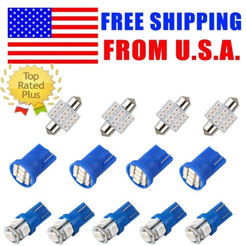 13x Pure Blue LED Bulbs Packge Kit for Interior Map & Dome & License ...
