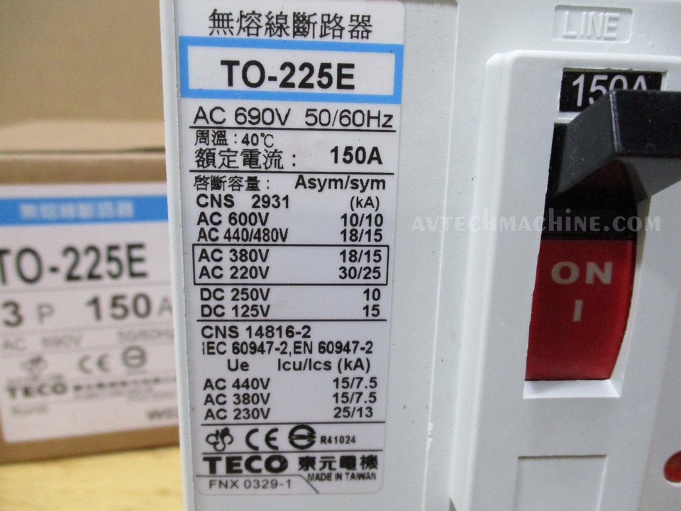 Teco Thermal-Magnetic Breaker TO-225E-3P150N TO225E3P150N | eBay