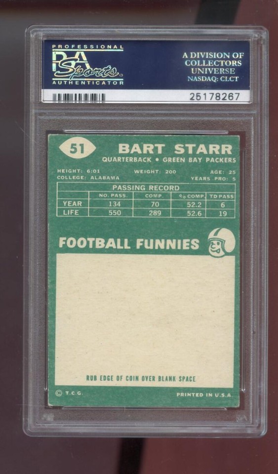 1960 Topps #51 Bart Starr PSA 5 Graded Football Card Green Bay Packers ...