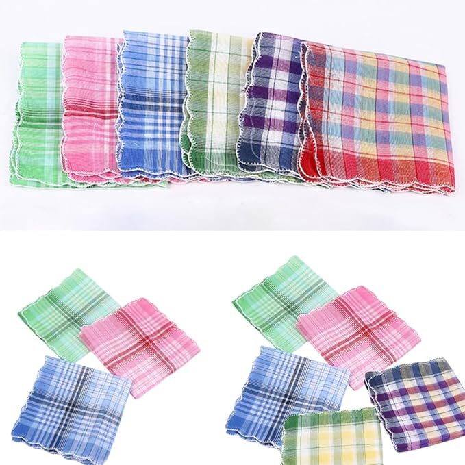 12PCS Ladies Cotton Handkerchiefs Hankies Pocket Hanky White Checked ...