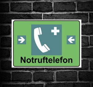 Schild Hinweisschild Hinweis "Notruftelefon" Notruf telefon SOS Gefahr ...