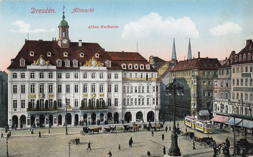 Altmarkt And Old Town Hall With Tramway IN Dresden Saxony Postcard Ak ...