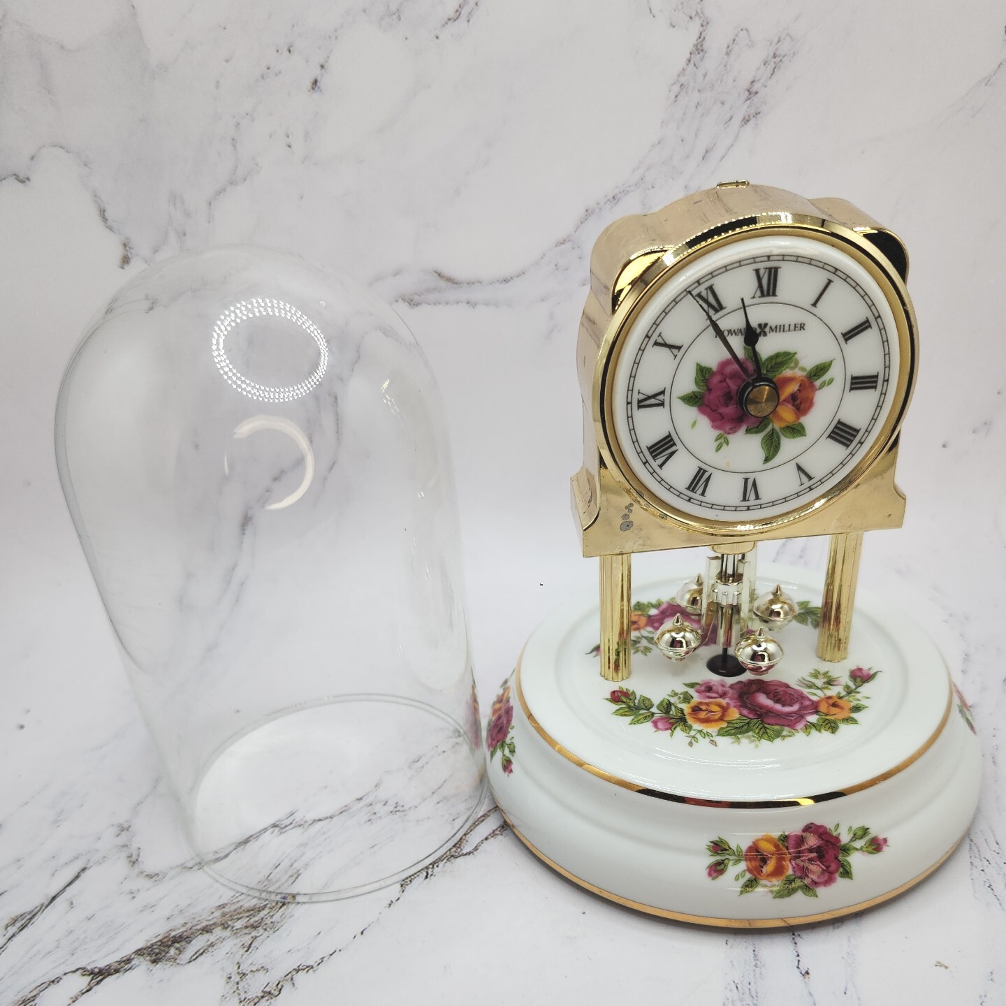 VTG HOWARD MILLER Porcelain Quartz Mantel Clock w/Glass Dome -Made ...
