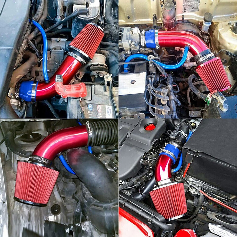 3" Car Cold Air Intake Filter Induction Kit Pipe Aluminum Power Flow ...