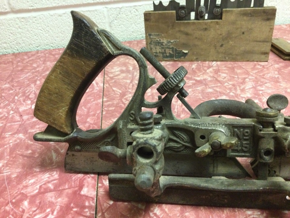 ANTIQUE OLD VICTORIAN 1890's Stanley Bedrock No 45 Plane Tool W/ Box Of ...