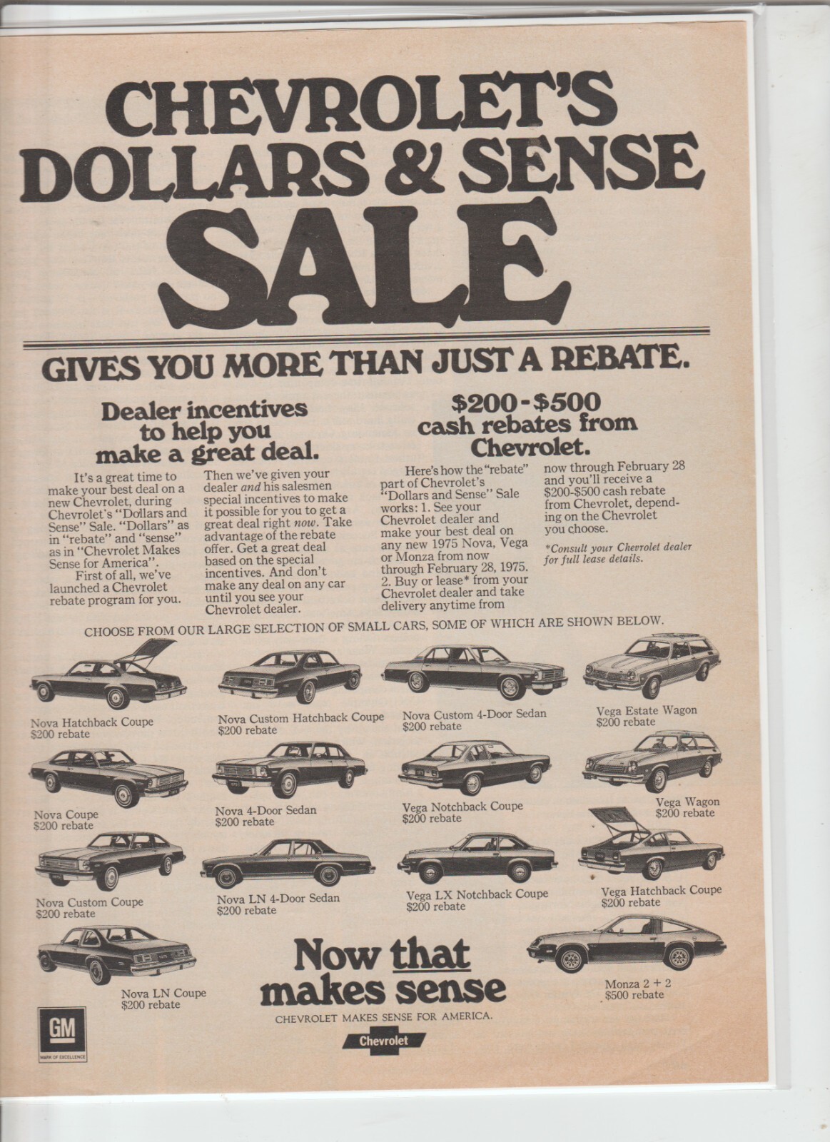 Original 1975 Chevrolet Magazine Ad "Chevrolet's Dollars & Sense Sale ...