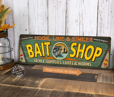 Bait Shop Sign Rustic Decor Vintage Fishing Sign Bait Tackle Lure ...
