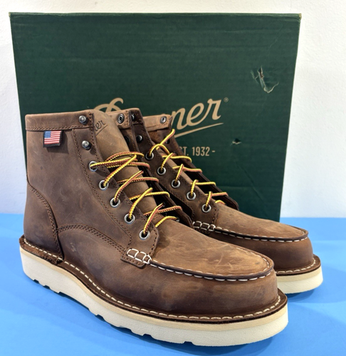 NIB 9.5 D MENS DANNER 15564 BULL RUN 6" MOC TOE STEEL TOE BOOTS BROWN 9 ...